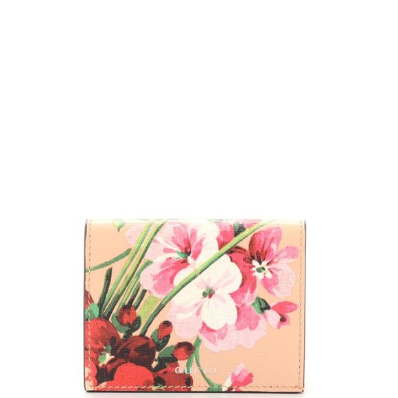 Gucci | Bags | Gucci Flap Card Case Blooms Print Leather Neutral ...
